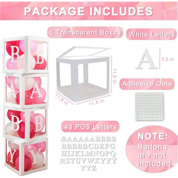 Party Supplies | Baby Boxes With Letters Clear Balloon Boxes For Baby ...